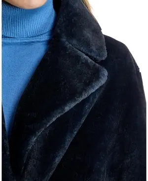 MAXIMILIAN Belted Shearling Coat - Navy/black