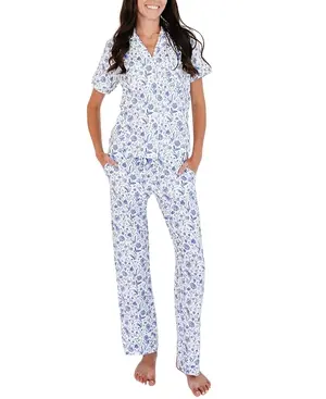 MOTETTE Porcelain Vine Bamboo Pajama Set - Blue And White Floral