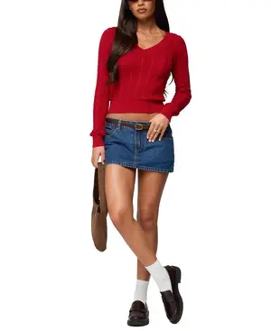 EDIKTED Ashlee V-neck Cable Knit Top