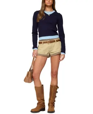 EDIKTED Marthie Layered Knit V-neck Top