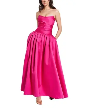 MISS CIRCLE NEW YORK Satin Strapless Corset Gown - Fuchsia