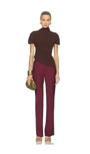 Cult Gaia Ribbed Knit Top With Asymmetrical Hem And Flared Cap Sleeves - Java