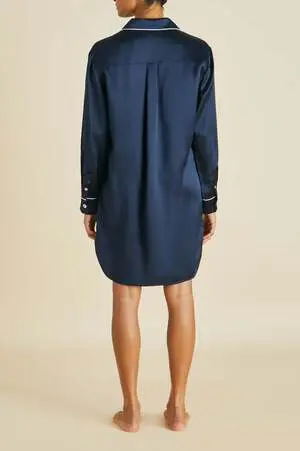 Olivia Von Halle Poppy Navy Nightshirt - Navy Blue