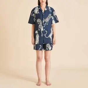 Olivia Von Halle Emeli Ziegfeld Leopard Pajamas - Blue
