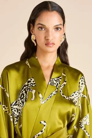 Olivia Von Halle Queenie Chanson Leopard Robe - Green