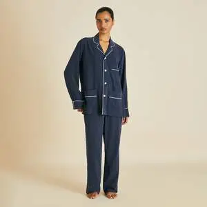 Olivia Von Halle Laurent Navy Pajamas - Navy Blue
