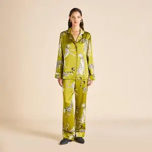 Olivia Von Halle Lila Chanson Leopard Pajamas - Green