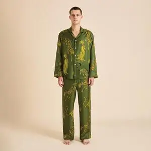 Olivia Von Halle Laurent Nyra Leopard Pajamas - Green