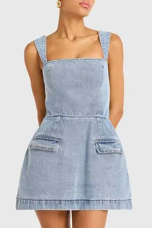 Amanda Uprichard Bethany Denim Skort Romper