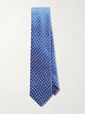 Charvet 8cm Embroidered Silk Standard Tie - Blue