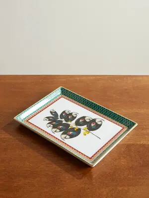 La DoubleJ Beto Val Parrotstem Painted Porcelain Trinket Tray - Blue