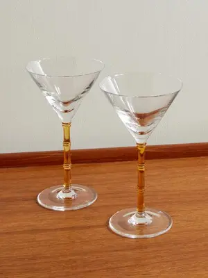 La DoubleJ Bamboo Set Of Two Crystal Glass Martini Glasses - Neutrals