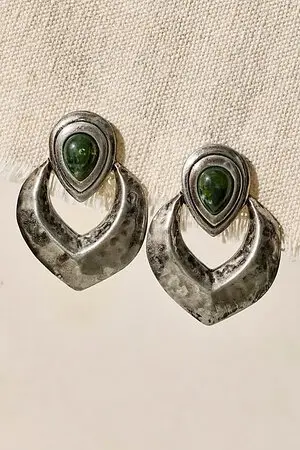Free People Cecila Statement Earrings - Silver/jade