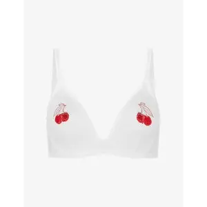 Agent Provocateur Perri Cherry-embroidered Tulle Bra - White/red