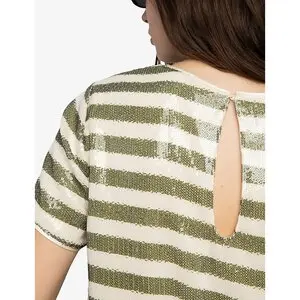 Zadig&Voltaire Tchao Striped Sequin-embellished Top - Moss