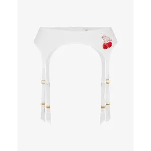 Agent Provocateur Perri Cherry-embroidered Sheer-tulle Suspenders - White/red