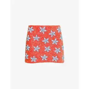 OCEANUS Mia's Marina Beaded Mini Skirt - Red Multi