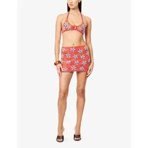 OCEANUS Mia's Marina Beaded Mini Skirt - Red Multi