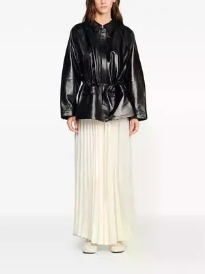Sandro Leather Jacket With Shirt Collar And Drawstring Waist