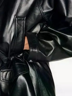 Sandro Leather Jacket With Shirt Collar And Drawstring Waist