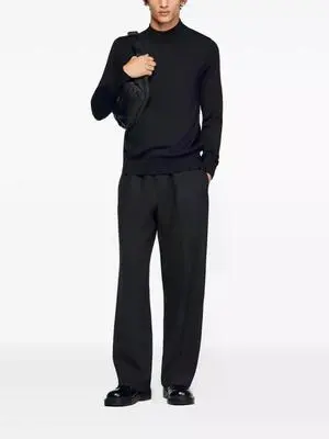 Sandro High Neck Fine Knit Wool Blend Sweater - Black