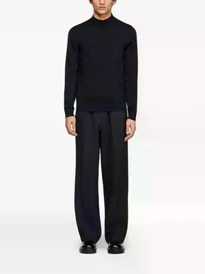 Sandro High Neck Fine Knit Wool Blend Sweater - Black