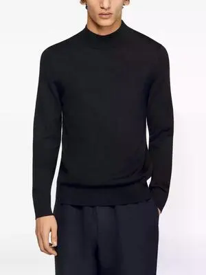 Sandro High Neck Fine Knit Wool Blend Sweater - Black