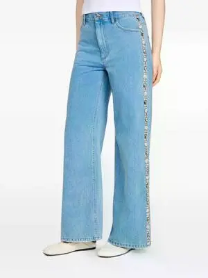 Sandro High-waisted Wide-leg Rhinestone Jeans - Blue