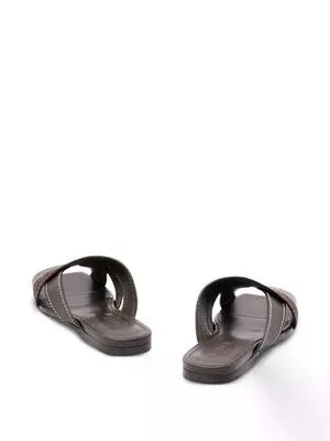 TOD'S Dark Contrast Stitching Crossover Flat Sandals - Brown