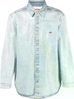 DIESEL® Embroidered-logo Denim Shirt - Blue