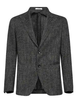 Tagliatore Peak Lapel Chevron Jacquard Jacket - Brown