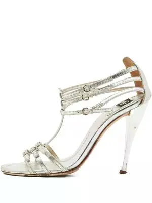Dolce & Gabbana Metallic Leather Heeled Sandals - Silver