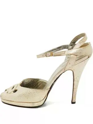 Roberto Cavalli Metallic Leather Ankle Strap Sandals - Neutrals