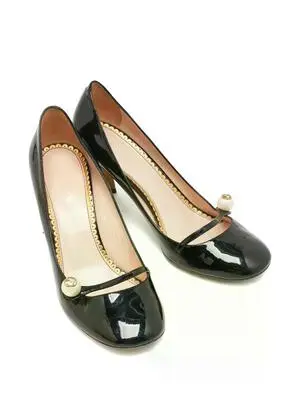 Gucci Patent Leather Pearl Embellished Mary Jane Pumps