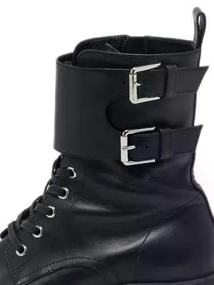 GIANVITO ROSSI Leather Chunky Sole Lace-up Boots With Dual Buckle Detail