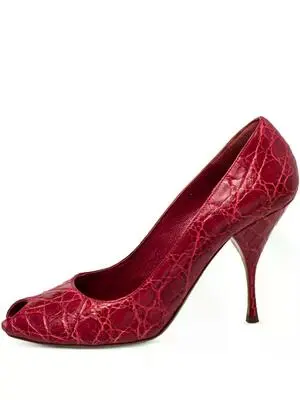 Prada Embossed Croc Peep-toe Pumps