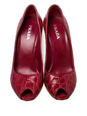Prada Embossed Croc Peep-toe Pumps