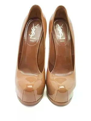 Saint Laurent 150mm Patent-leather Platform Pumps - Neutrals