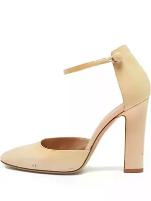 GIANVITO ROSSI Patent Leather Block Heel Ankle Strap Pumps