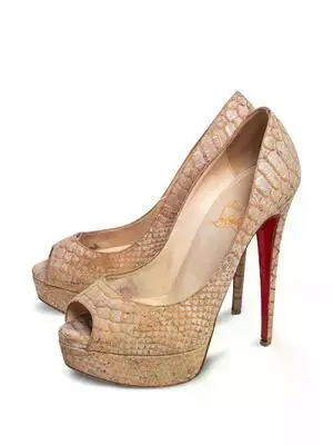 CHRISTIAN LOUBOUTIN Snakeskin Peep Toe Pumps