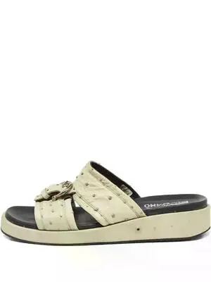 FERRAGAMO Ostrich Leather Buckle Flats