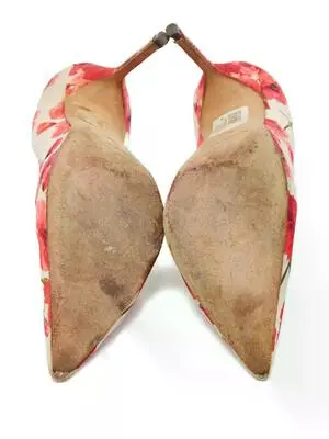 Manolo Blahnik Floral Print Satin Pumps
