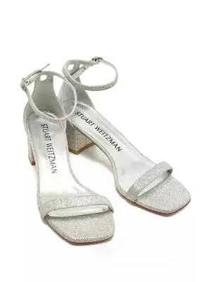 STUART WEITZMAN Nearly Nude Glitter Ankle-strap Sandals - Silver