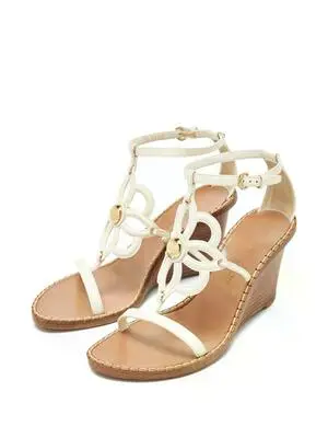 LOUIS VUITTON Off-white Leather Cut-out Wedge Sandals