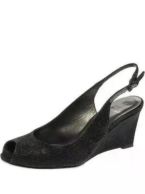 STUART WEITZMAN Glitter Fabric Wedge Sandals