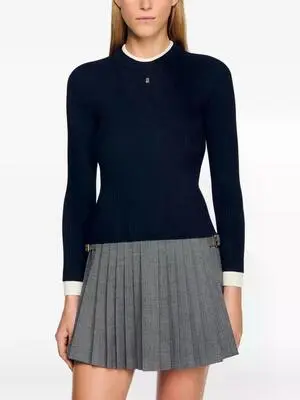 Sandro Long-sleeve Ribbed Sweater With Contrasting Trim - Blue