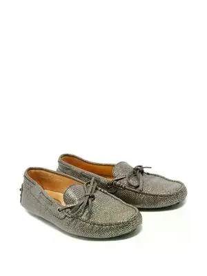 TOD'S Gommino Metallic-effect Bow Loafers