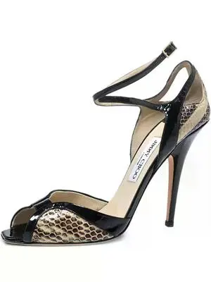 JIMMY CHOO 115mm Snake-skin Heeled Sandals - Black