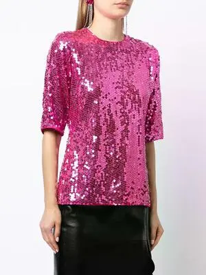 Saint Laurent 1990s Fuchsia Sequin Embellished Blouse