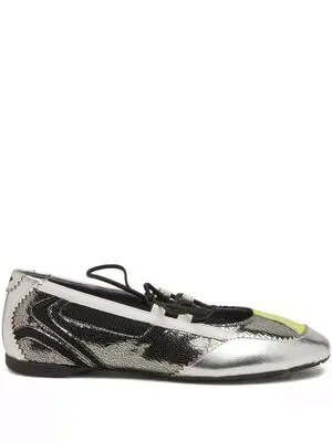 DIESEL® D-mile Ballet Flats With Panelled Design And Bungee Laces - Silver